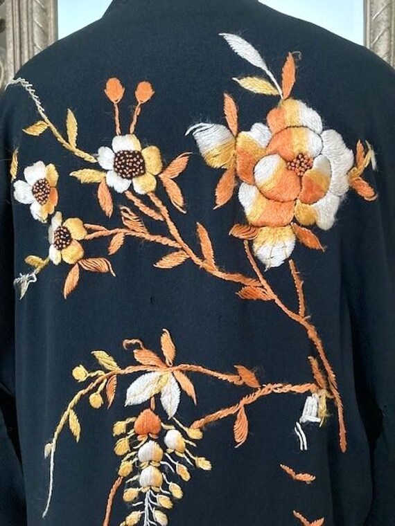 1930s Art Deco Hand Embroidered Silk Crepe Japanese… - Gem