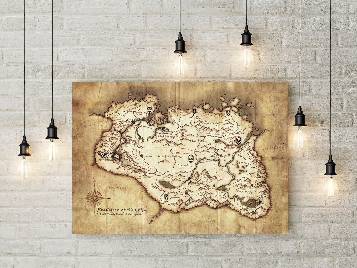 Skyrim Map Print Poster Skyrim Wall Art Christmas Gift Fantasy - Etsy
