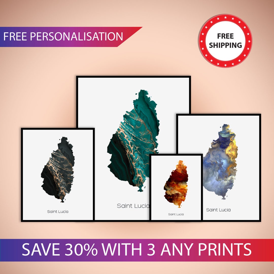 Saint Lucia Print Poster Saint Lucia Art Saint Lucia Travel Map Saint ...