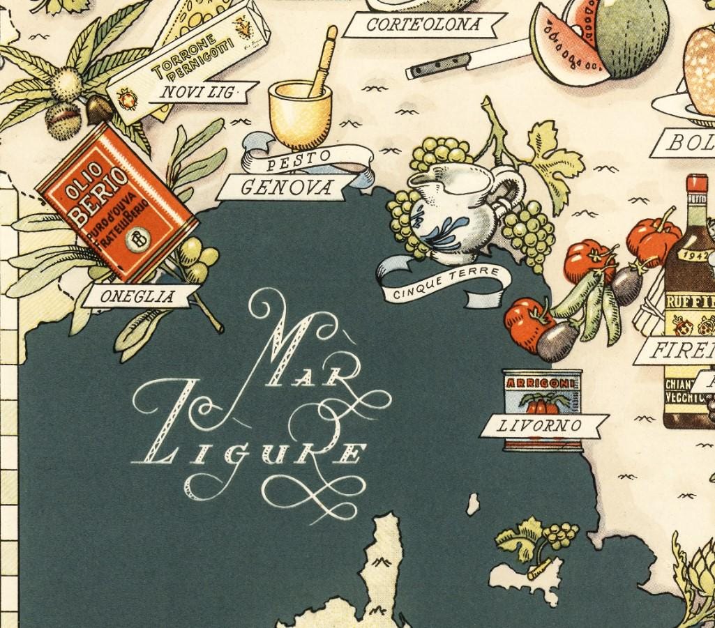 Vintage Italy Gastronomy Map Print Umberto Zimmelli Poster Pictorial ...