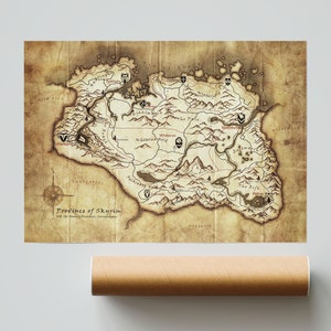 Skyrim Fantasy Map Elder Scrolls Wall Art Tamriel Print Poster Gift ...