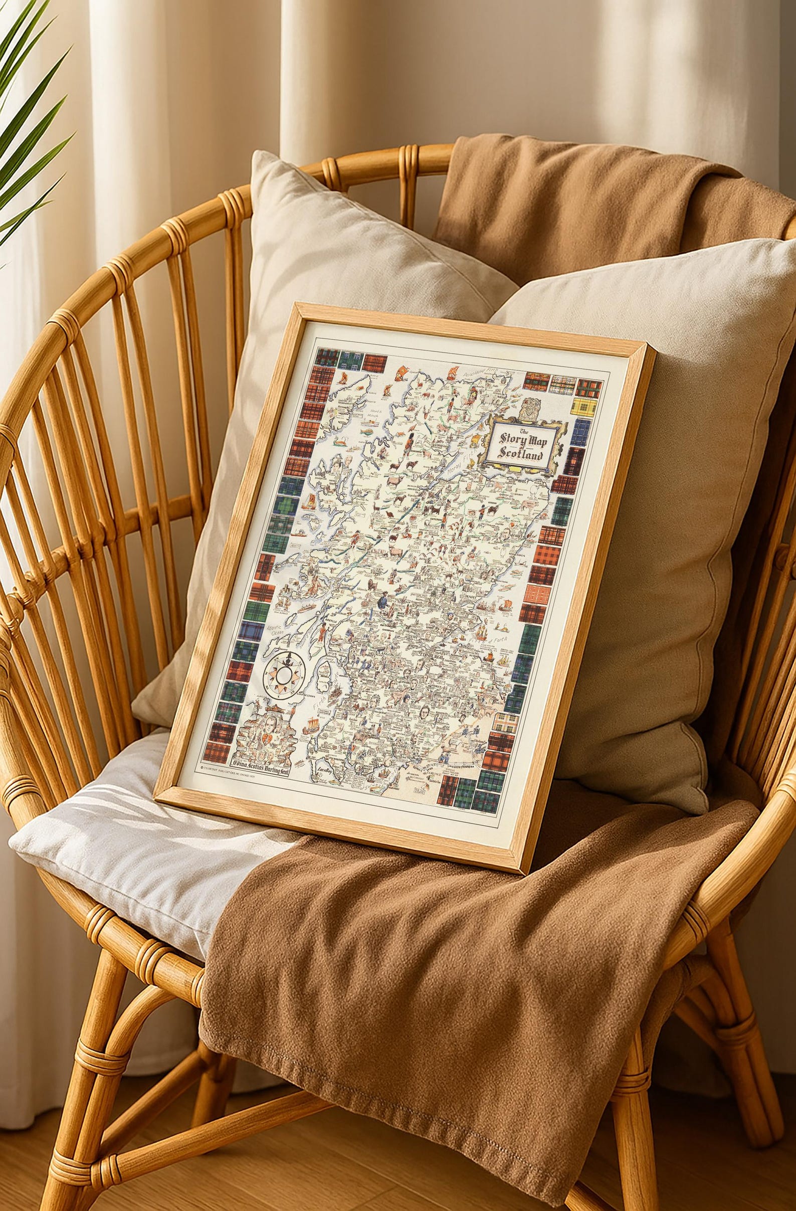 Vintage Scotland Map Print 1935 Poster Clan Tartan Pictorial Scotland ...