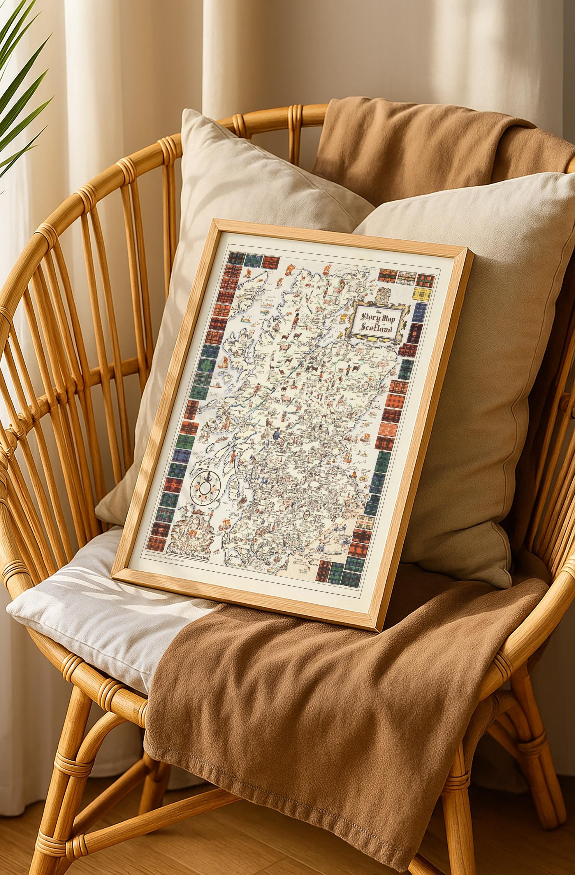 Vintage Scotland Map Print 1935 Poster Clan Tartan Pictorial Scotland ...