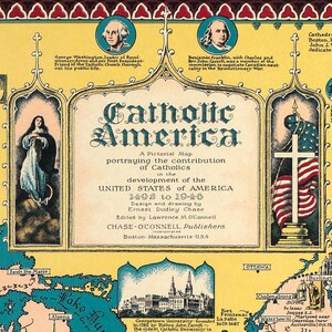 Catholic America Map – Vintage Illustrated Poster of Catholic History ...