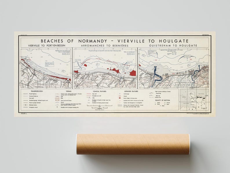 WWII D-day Normandy Invasion Map – Beaches of Vierville to Houlgate ...