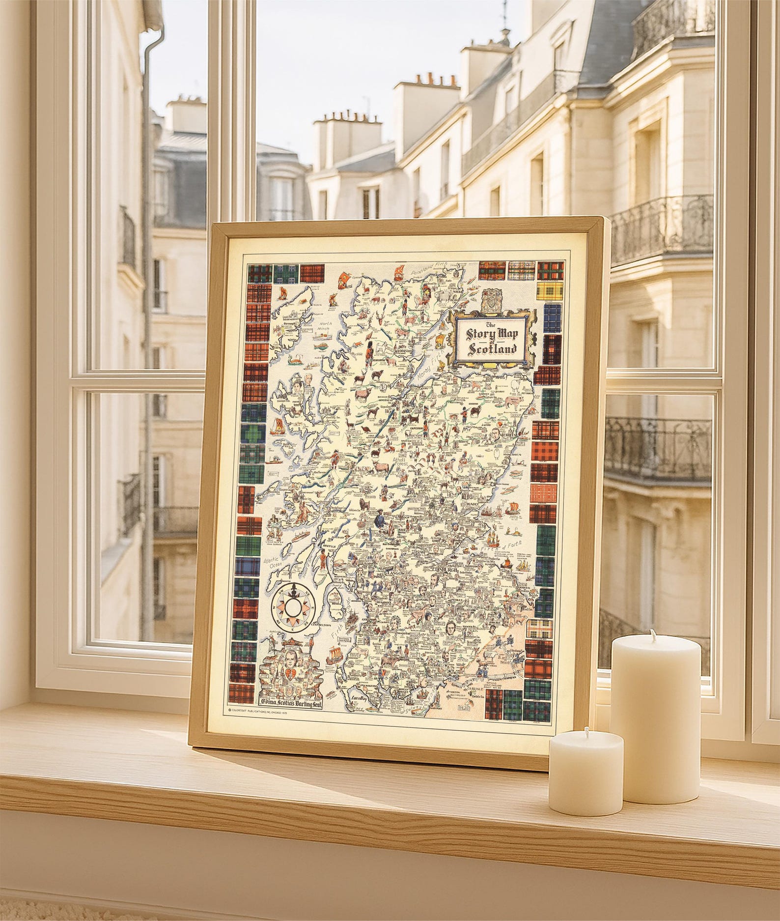 Vintage Scotland Map Print 1935 Poster Clan Tartan Pictorial Scotland ...
