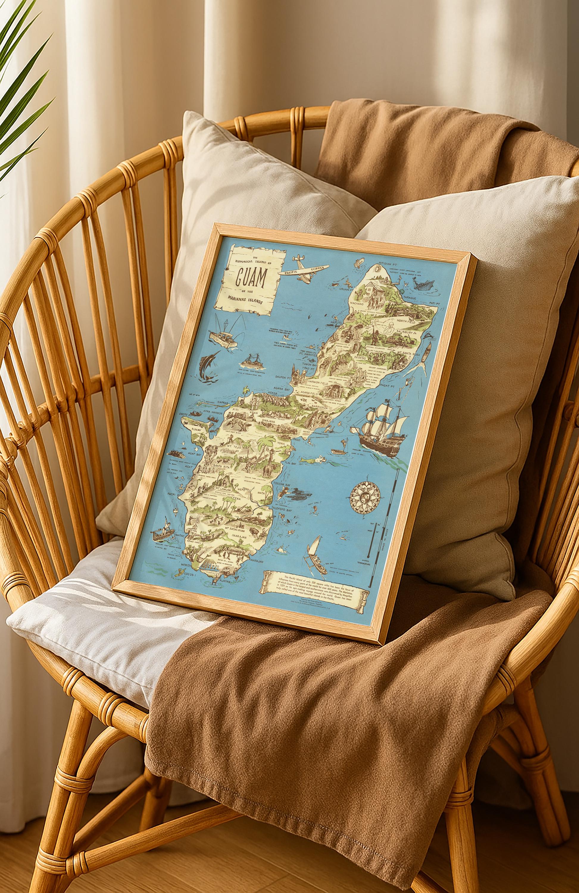 Vintage Guam Map – Illustrated Pictorial Map of the Mariana Islands ...