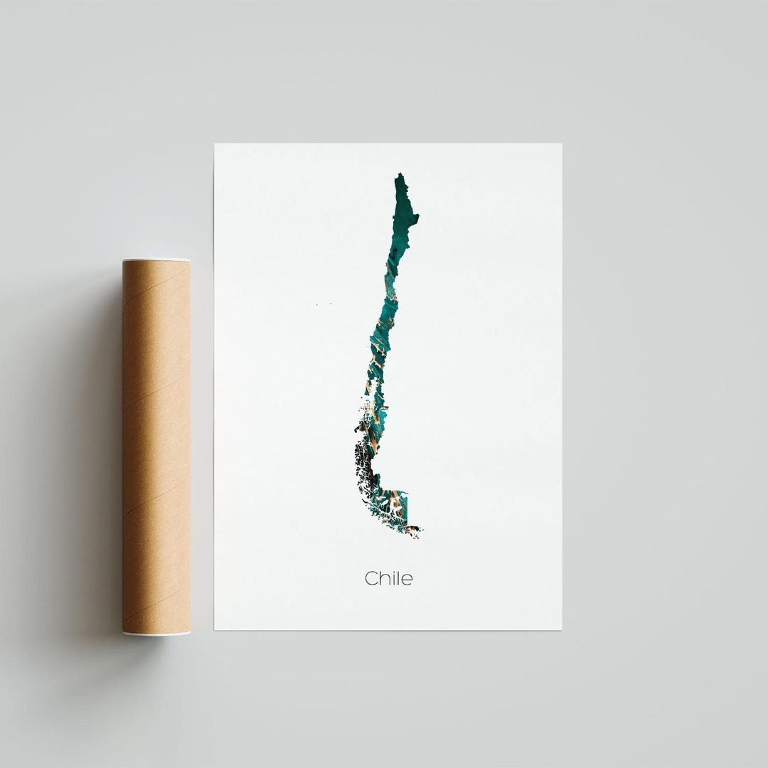 Chile Map Art Print: Rustic Travel Poster, Home Office Gift - Etsy
