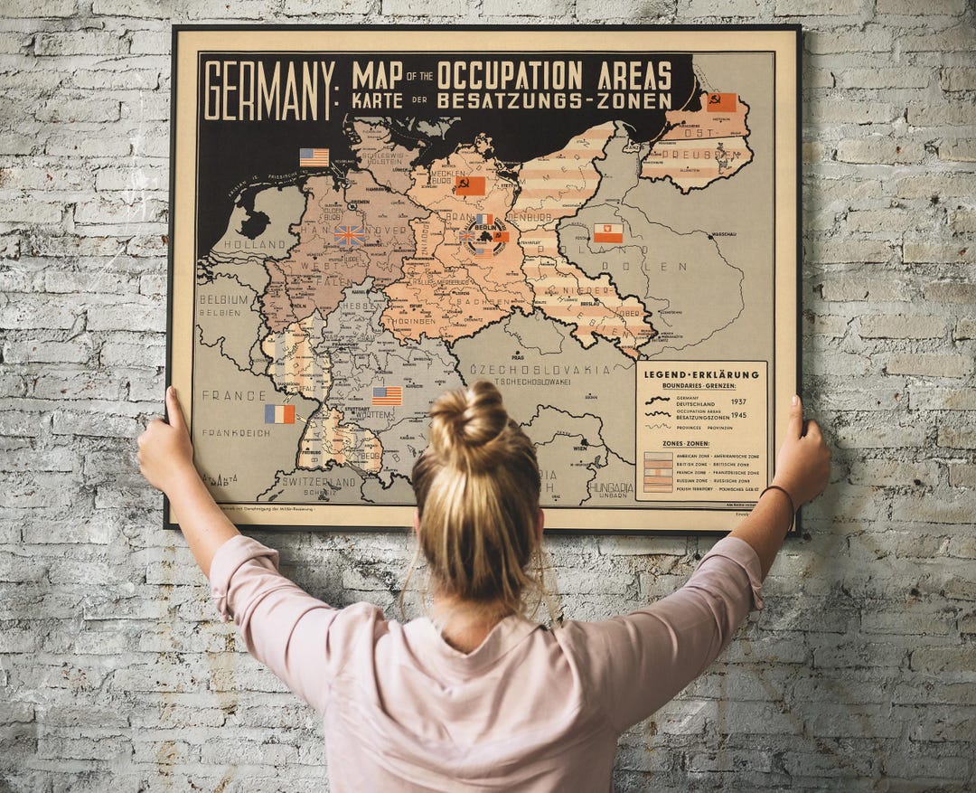 Germany Occupation Zones Map – Vintage WWII History Print, 1945 Allied ...