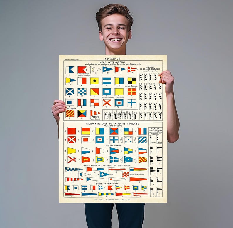 Nautical Signal Flags Chart – Vintage Maritime Navigation Code Print ...