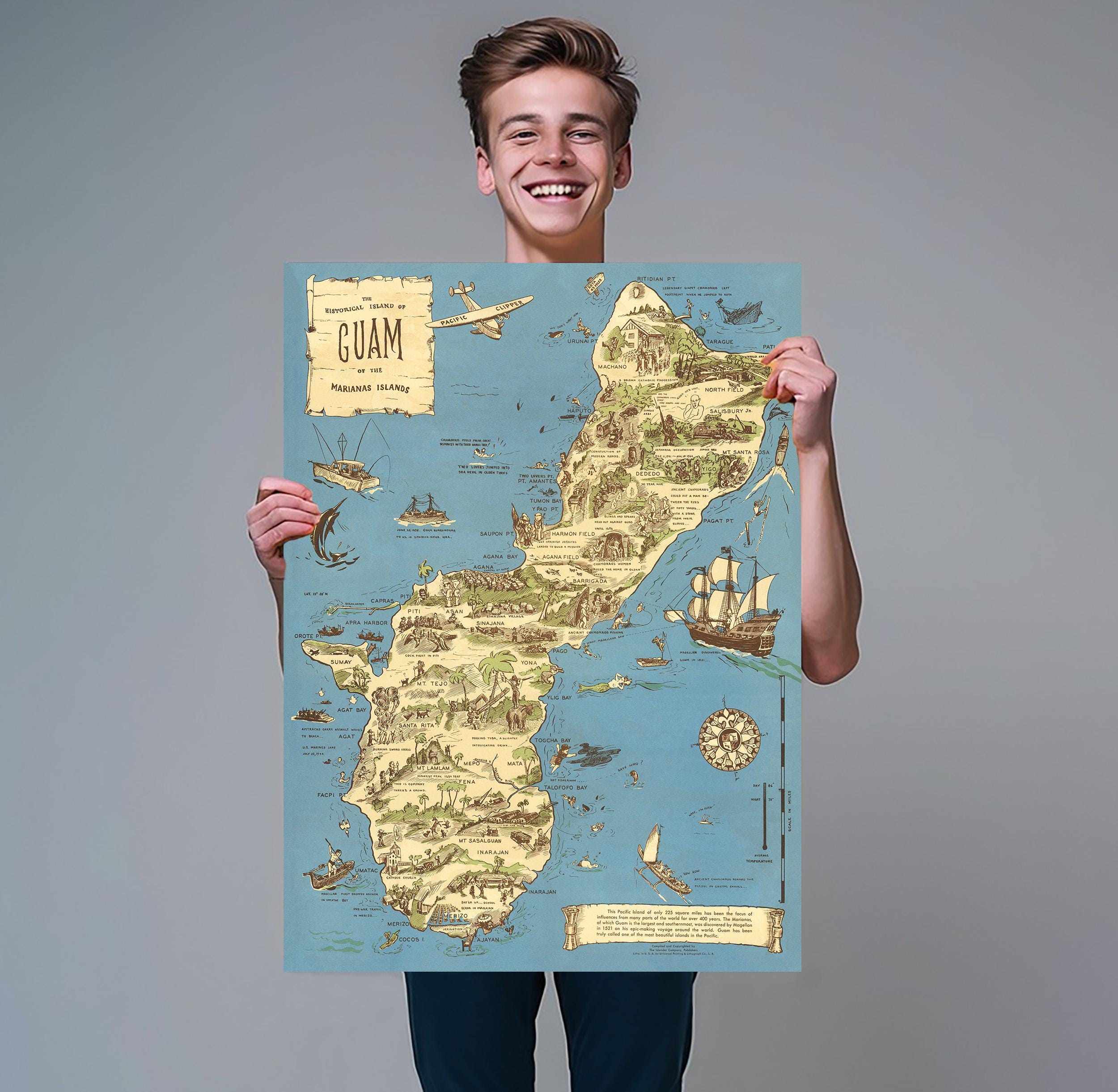 Vintage Guam Map – Illustrated Pictorial Map of the Mariana Islands ...