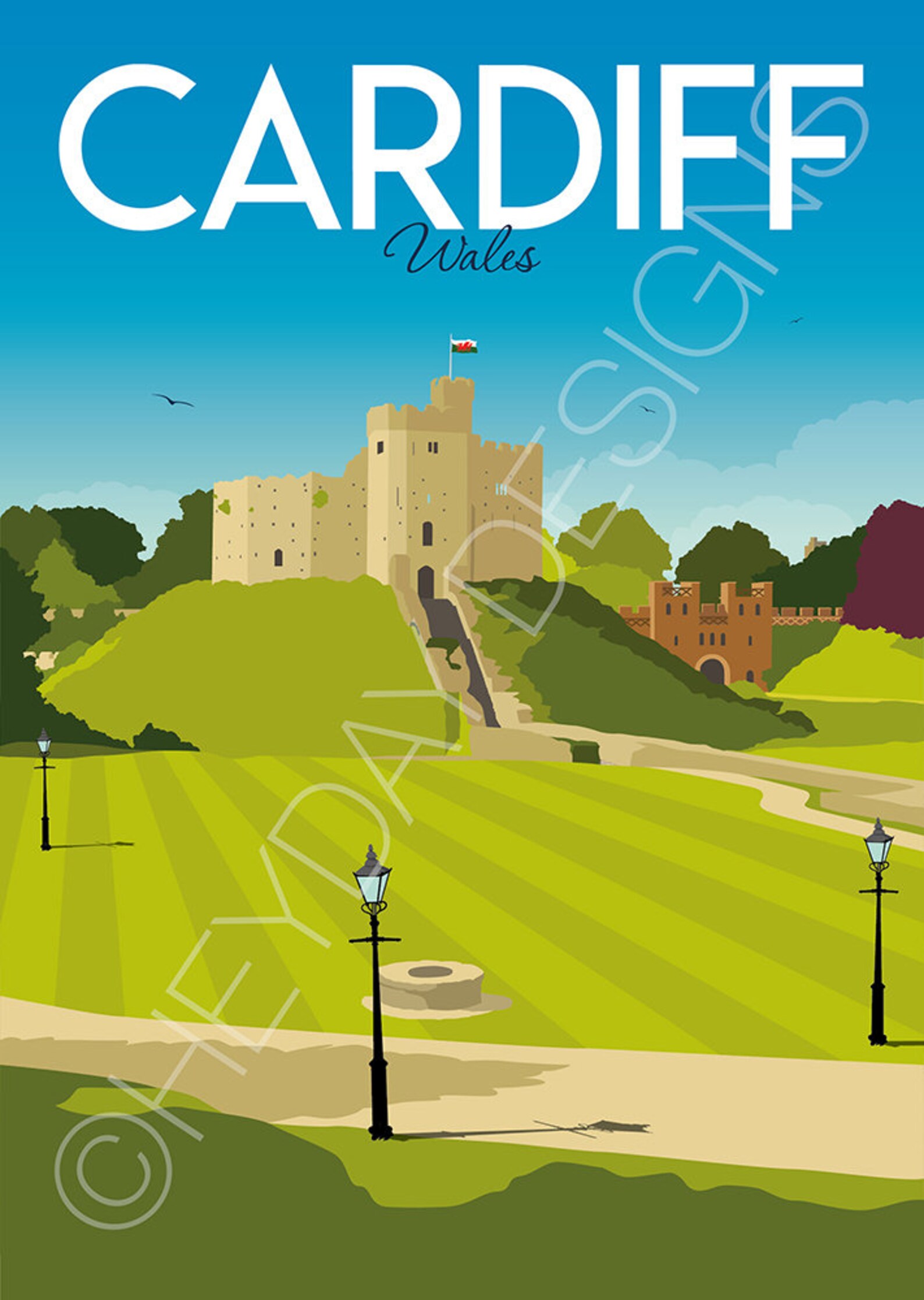Cardiff Travel Poster Wales Print Vintage Memento | Etsy