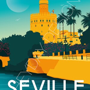 Seville Travel Poster, Spain Print, Vintage, Memento, Souvenir, Gift ...