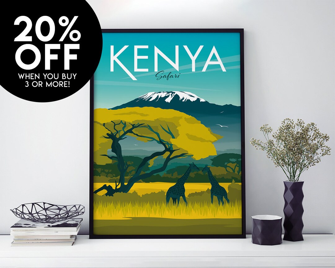 Kenya Travel Poster, Safari, Africa, Print, Vintage, Memento, Souvenir ...