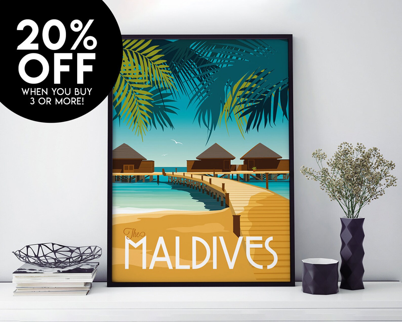 Maldives Travel Poster Print Indian Ocean Vintage Memento - Etsy