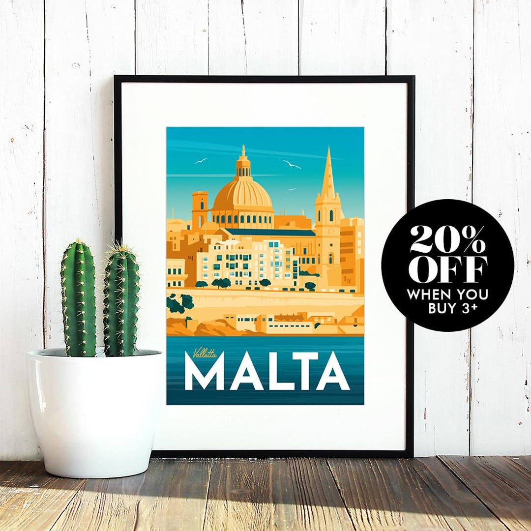 Malta Travel Poster, Valletta Print, Art Print, Vintage, Memento ...