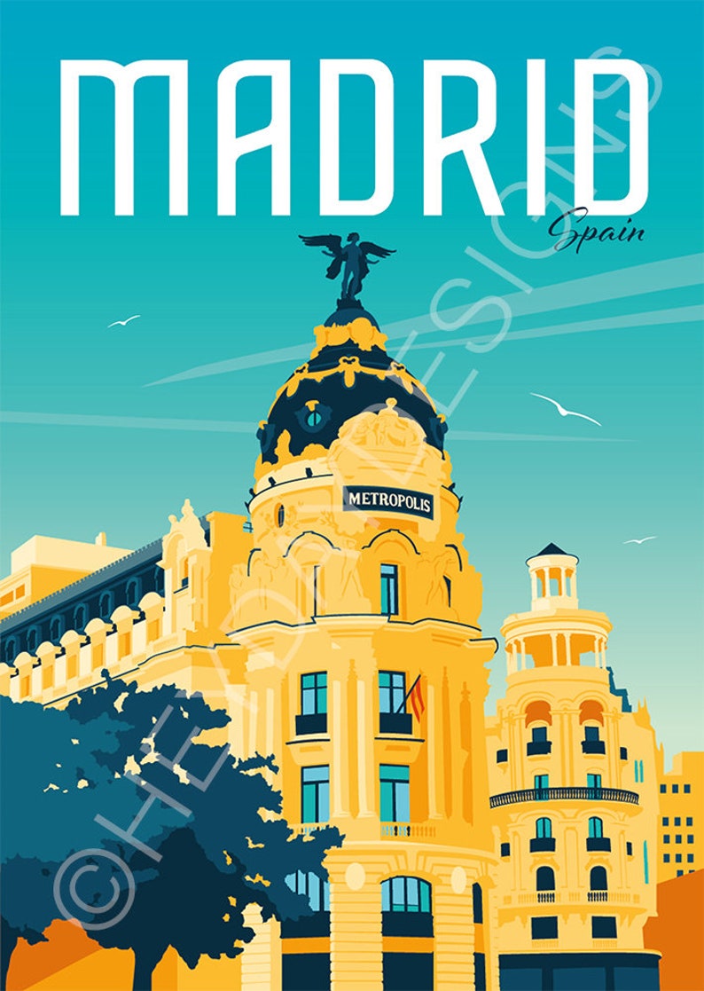 Madrid Travel Poster Art Print Vintage Memento Souvenir - Etsy Madrid Travel Poster Art Print Vintage Memento Souvenir - Etsy