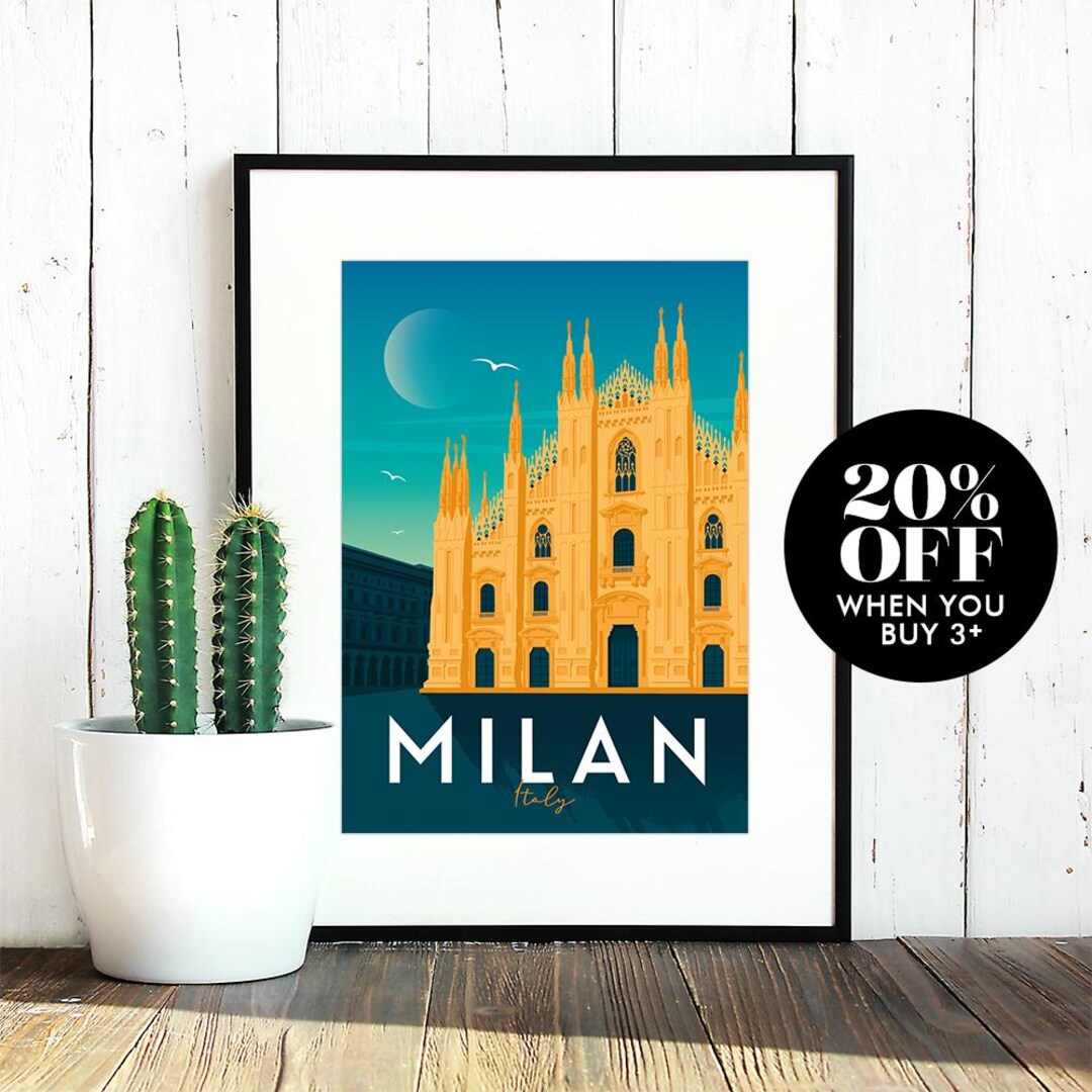 Milan Travel Poster, Print, Vintage, Memento, Souvenir, Gift, Italy ...