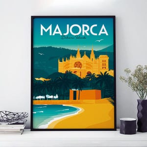 Majorca Travel Poster, Palma Mallorca, Balearic Islands, Spain, Print ...
