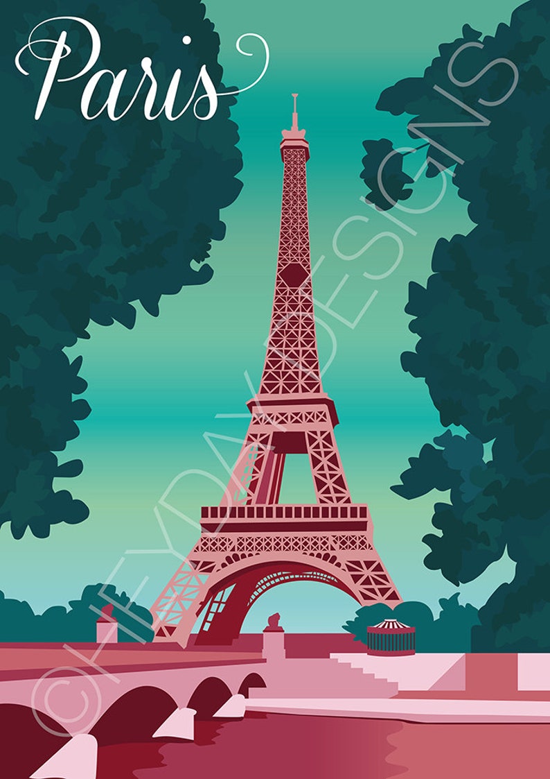 Paris Travel Poster France Print Vintage Memento | Etsy