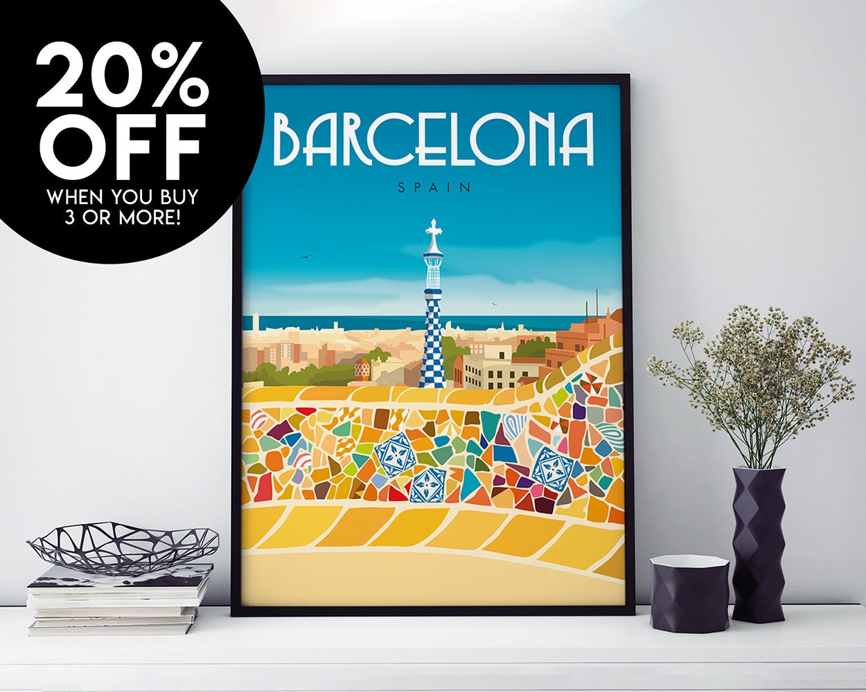Barcelona Travel Poster Print Vintage Memento Souvenir - Etsy UK