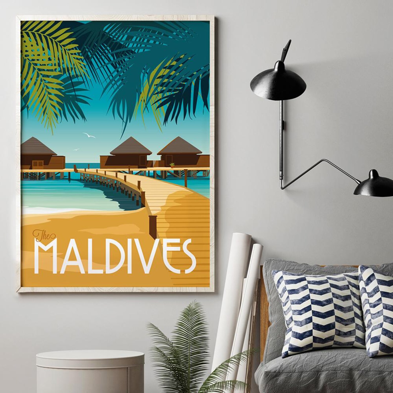 Maldives Travel Poster, Print, Indian Ocean, Vintage, Memento, Souvenir ...