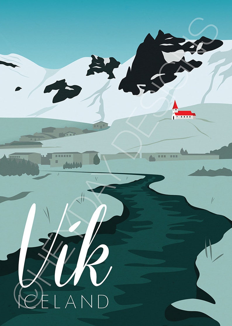 Iceland Travel Poster Reykjavik Landscape Nature Print - Etsy