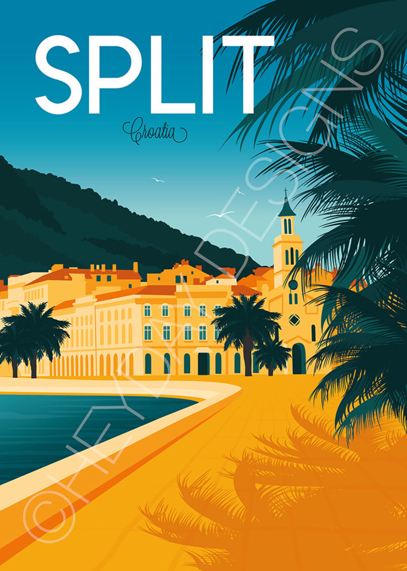 Split Travel Poster, Croatia Print, Vintage, Memento, Souvenir, Travel ...