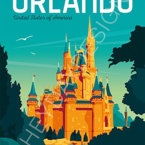 Orlando Florida Travel Poster, Print, Vintage, Disney, Memento ...