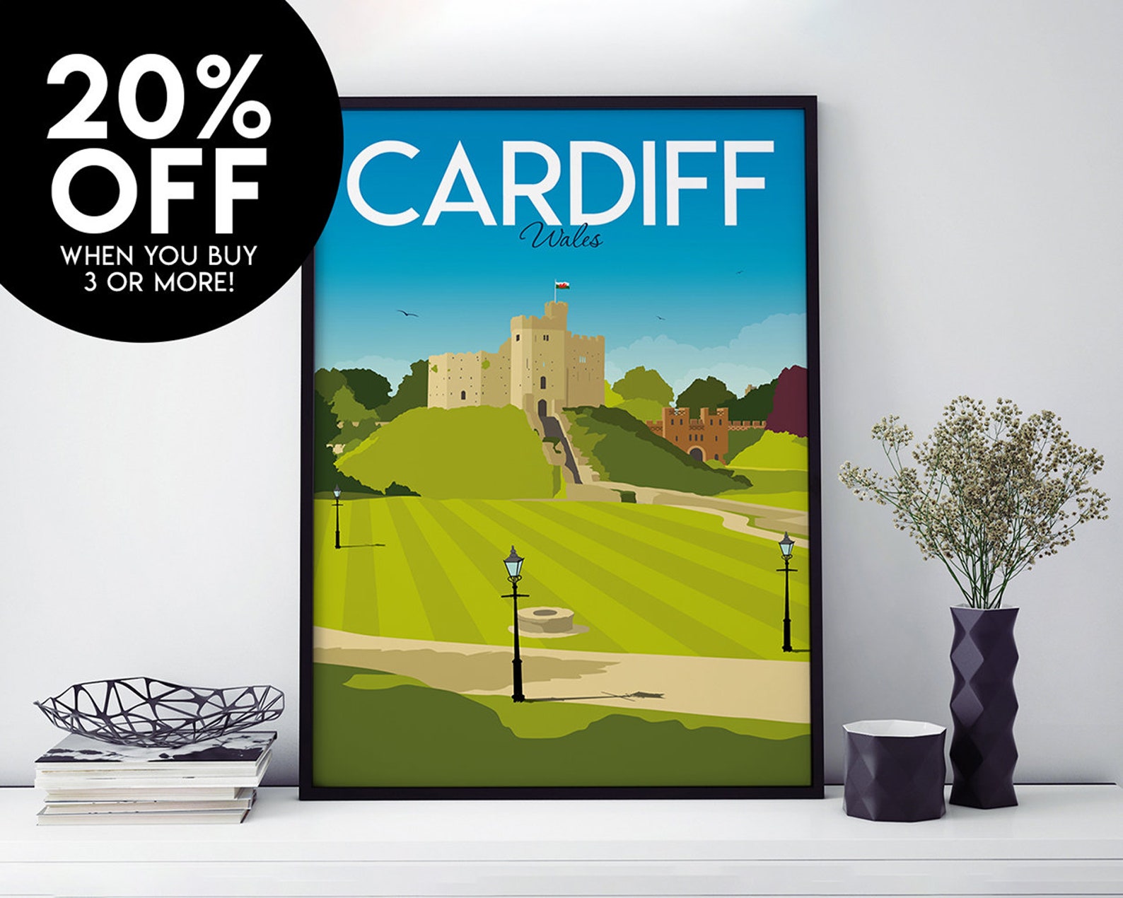 Cardiff Travel Poster Wales Print Vintage Memento | Etsy