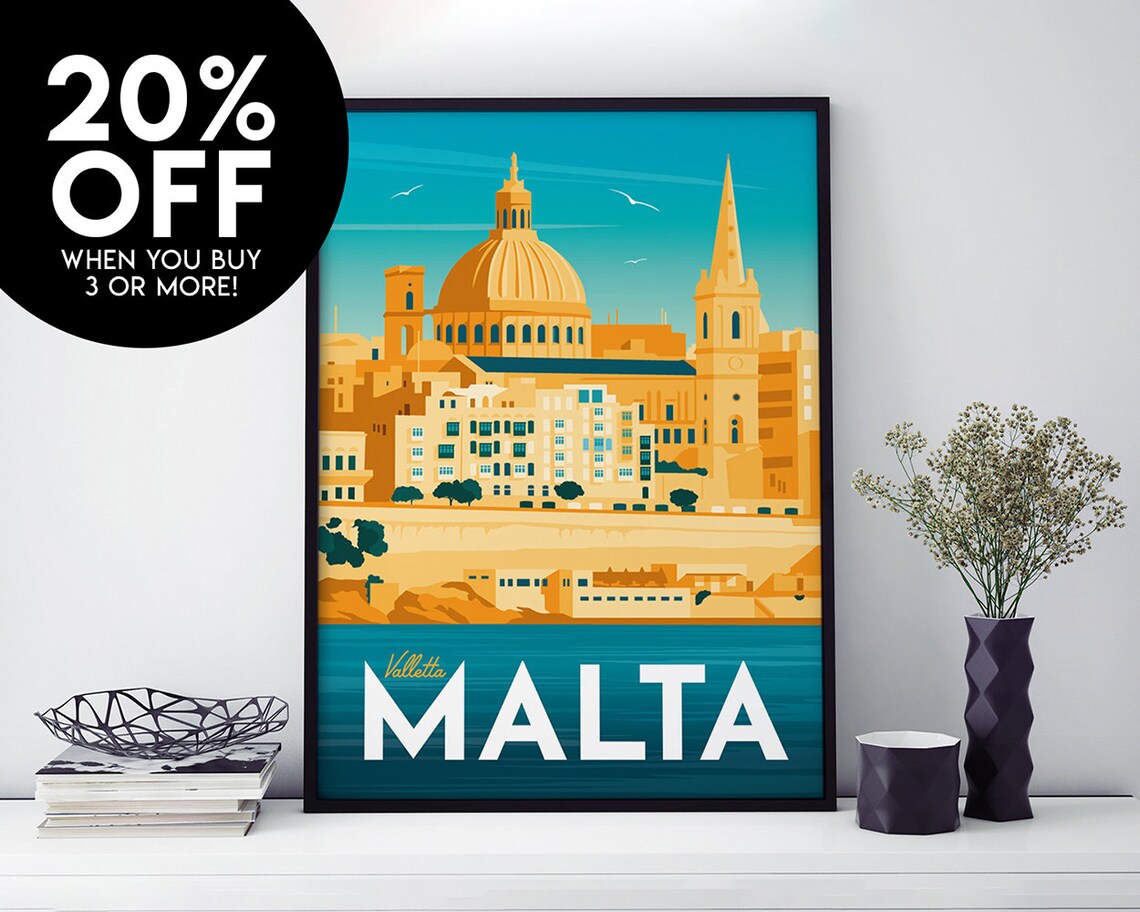 Malta Travel Poster Valletta Print Art Print Vintage - Etsy UK