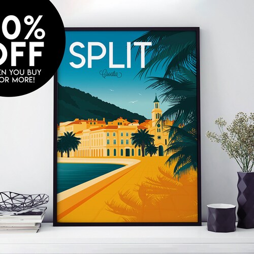 Split Travel Poster Croatia Print Vintage Memento | Etsy