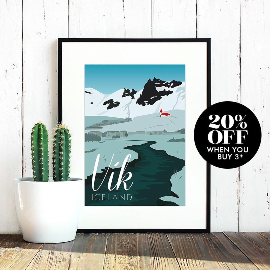 Iceland Travel Poster, Reykjavik, Landscape, Nature, Print, Vintage ...