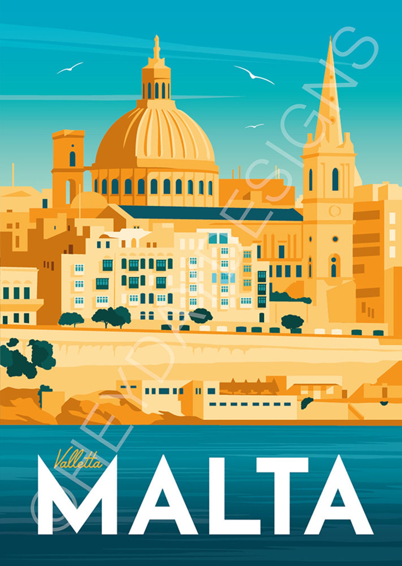 Malta Travel Poster Valletta Print Art Print Vintage | Etsy