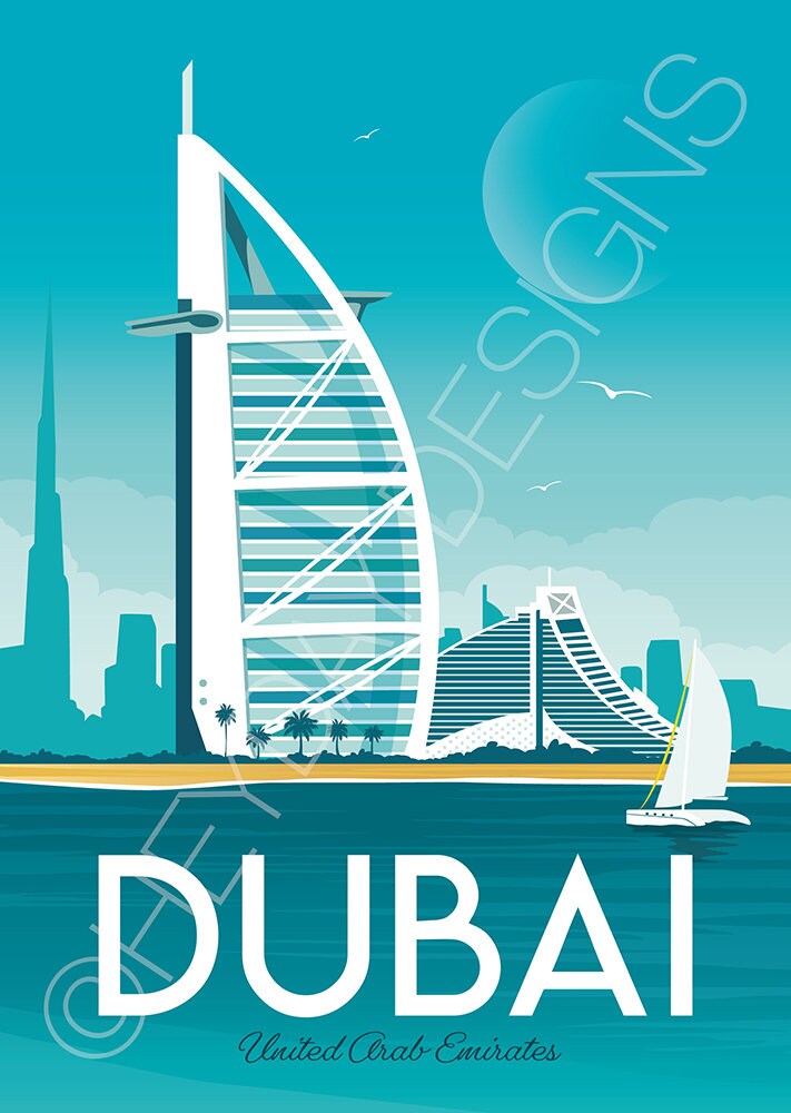 Dubai Travel Poster Print UAE Vintage Memento Souvenir | Etsy
