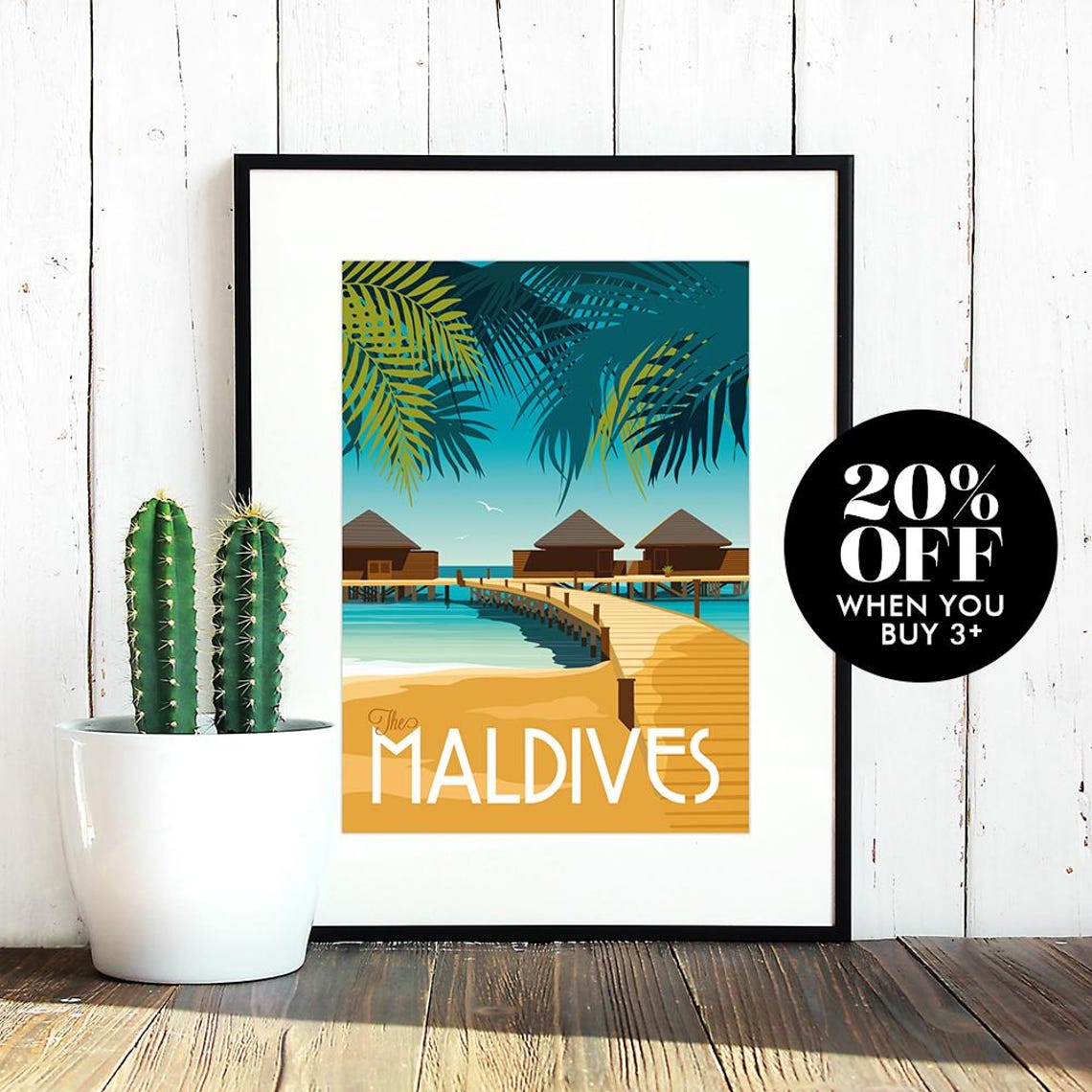 Maldives Travel Poster, Print, Indian Ocean, Vintage, Memento, Souvenir ...