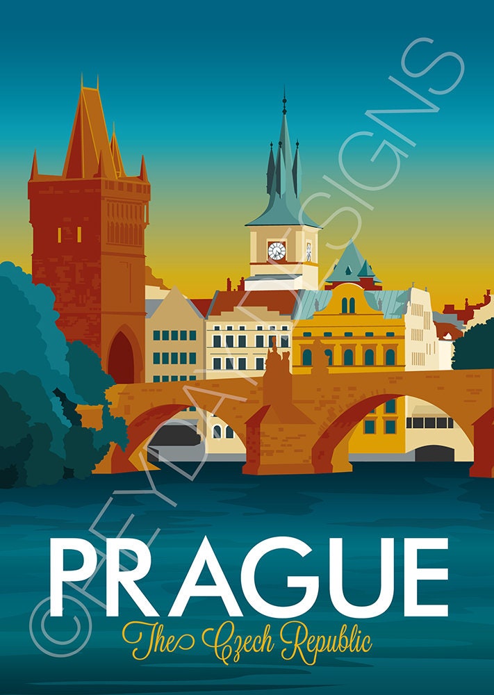 Prague Travel Poster Print Vintage Memento Souvenir Gift | Etsy