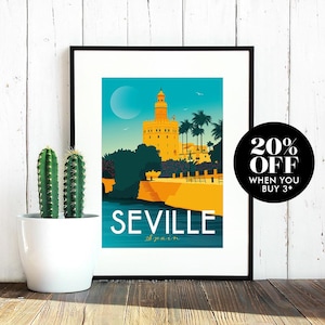 Seville Travel Poster, Spain Print, Vintage, Memento, Souvenir, Gift ...