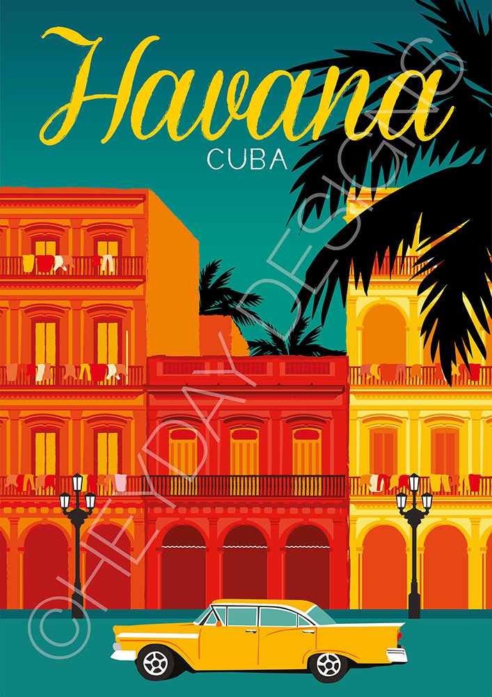 Havana Travel Poster Print Vintage Cuba Memento Souvenir - Etsy