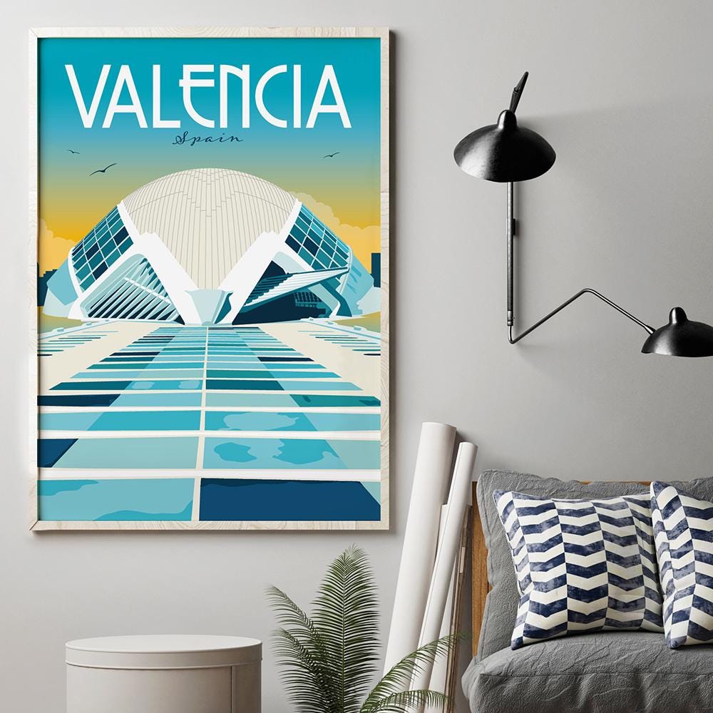 Valencia Travel Poster, Print, Vintage, Spain, Souvenir, Gift, Spanish ...