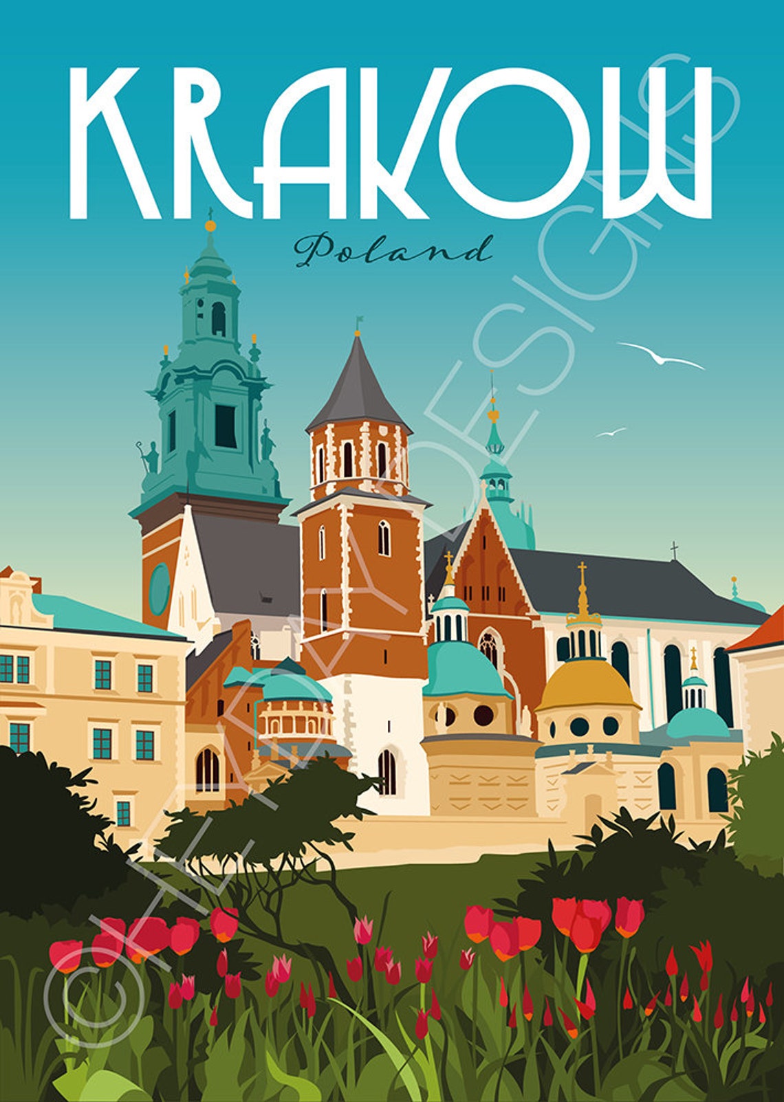 Krakow Travel Poster Poland Print Vintage Wawel Castle - Etsy Canada