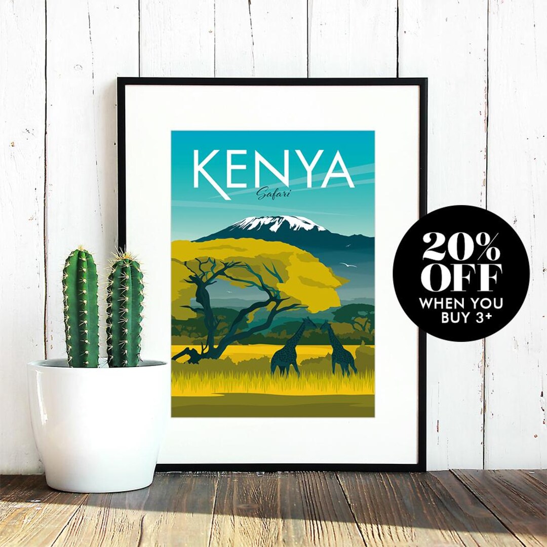 Kenya Safari Travel Poster, Kilimanjaro, Vintage Style Art Print - Etsy