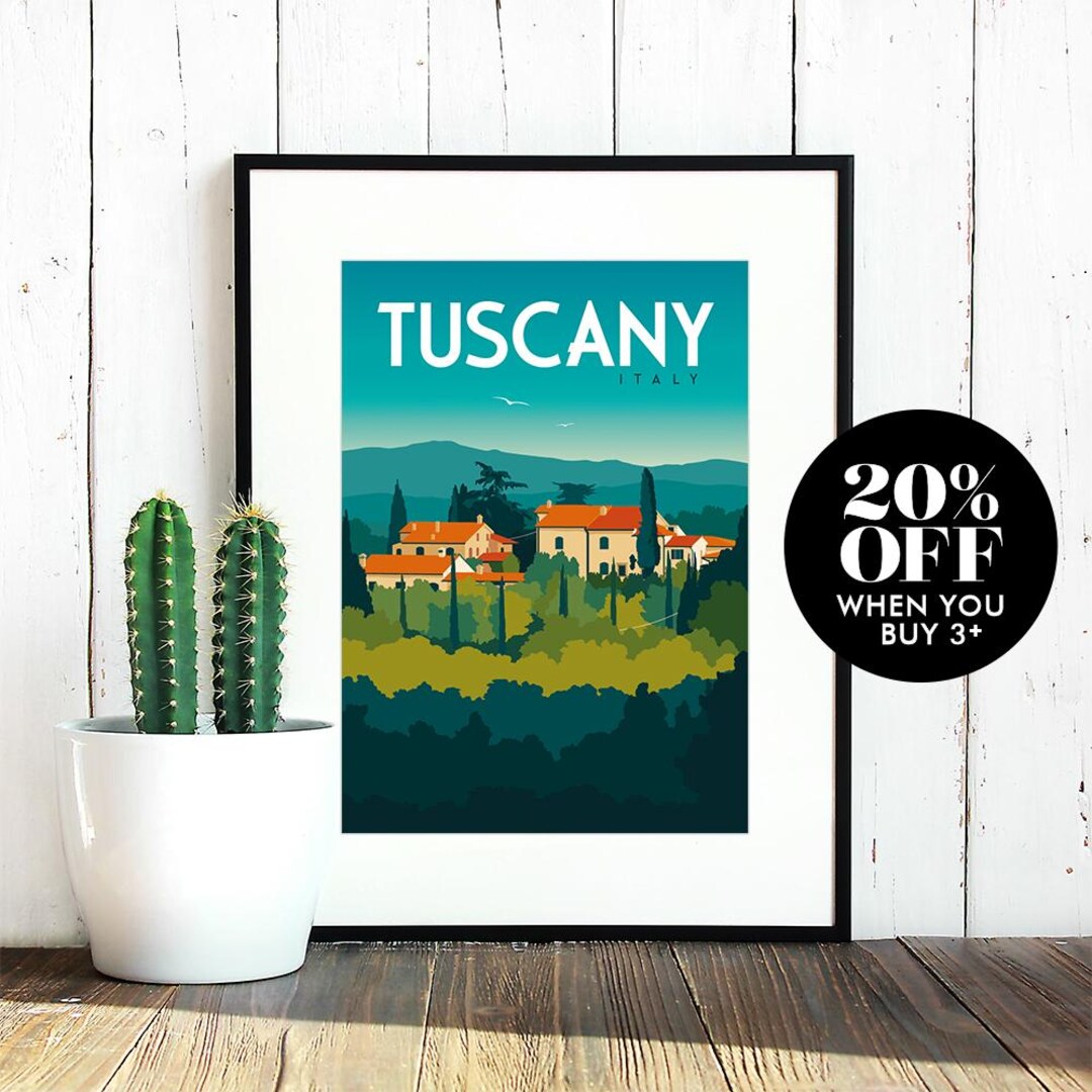 Tuscany Travel Poster, Print, Vintage, Memento, Souvenir, Gift, Italy ...