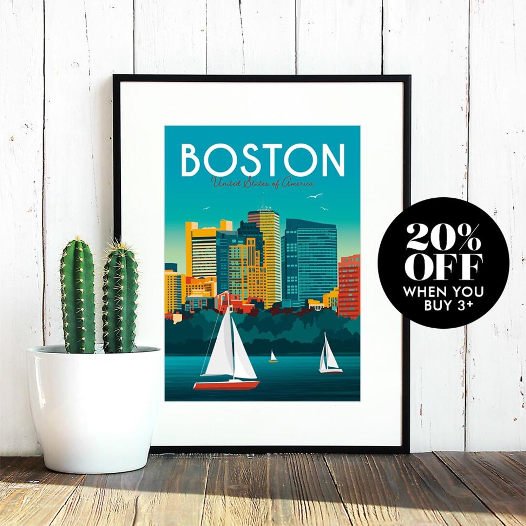 Boston Travel Poster, Print, Vintage, Massachusetts, USA, Memento ...