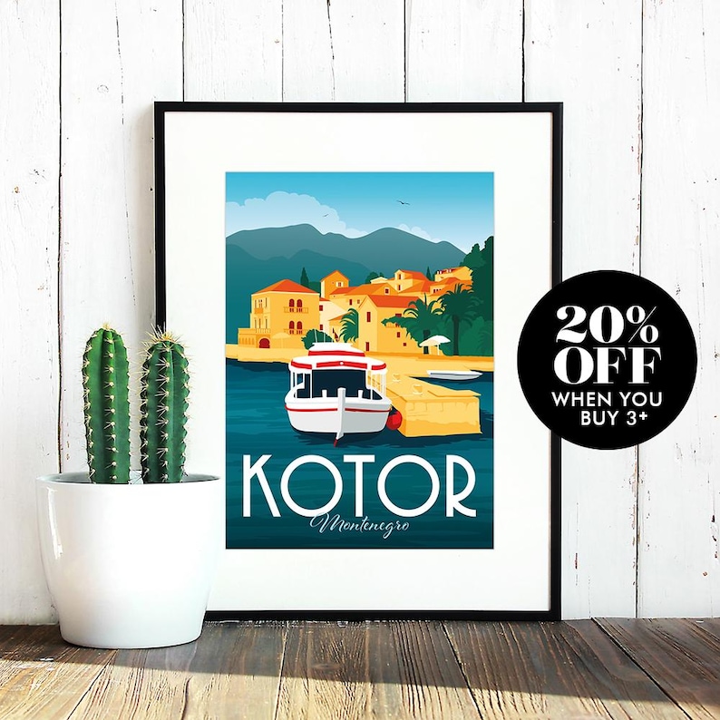 Kotor Montenegro Travel Poster, Vintage Style Art Print - Etsy