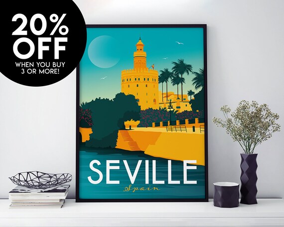 Seville Travel Poster Spain Print Vintage Memento | Etsy