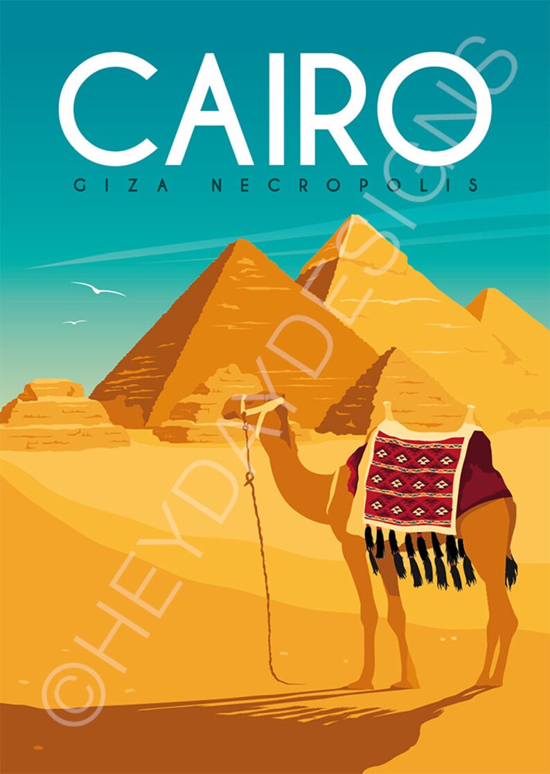 Cairo Egypt Travel Poster Pyramids of Giza Print Vintage - Etsy