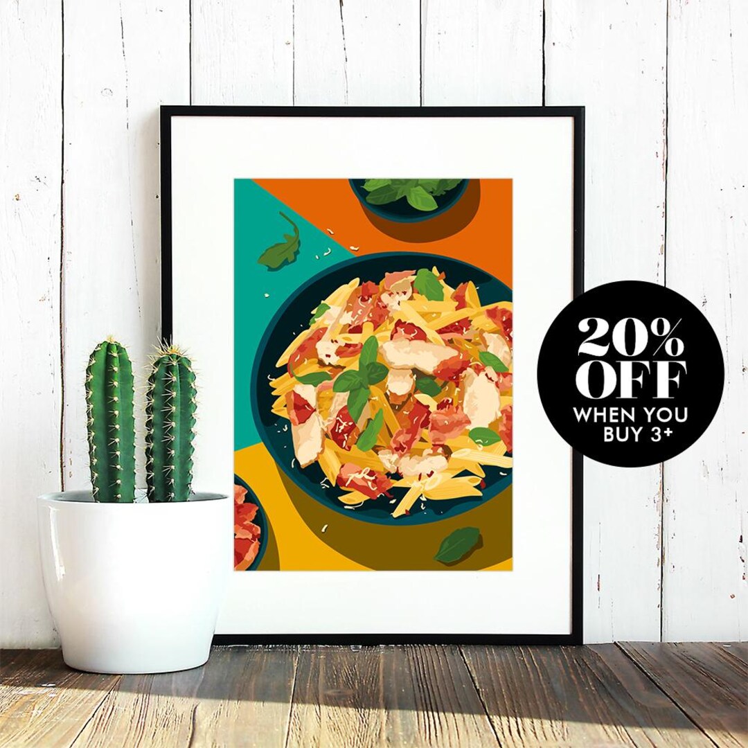 Pasta Art Print, Food Prints, Midcentury, Illustration, Foodie, Wall ...