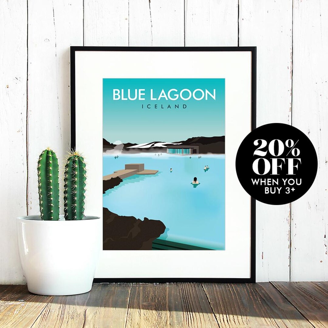 Iceland Travel Poster, Blue Lagoon, Reykjavik, Print, Vintage, Souvenir ...