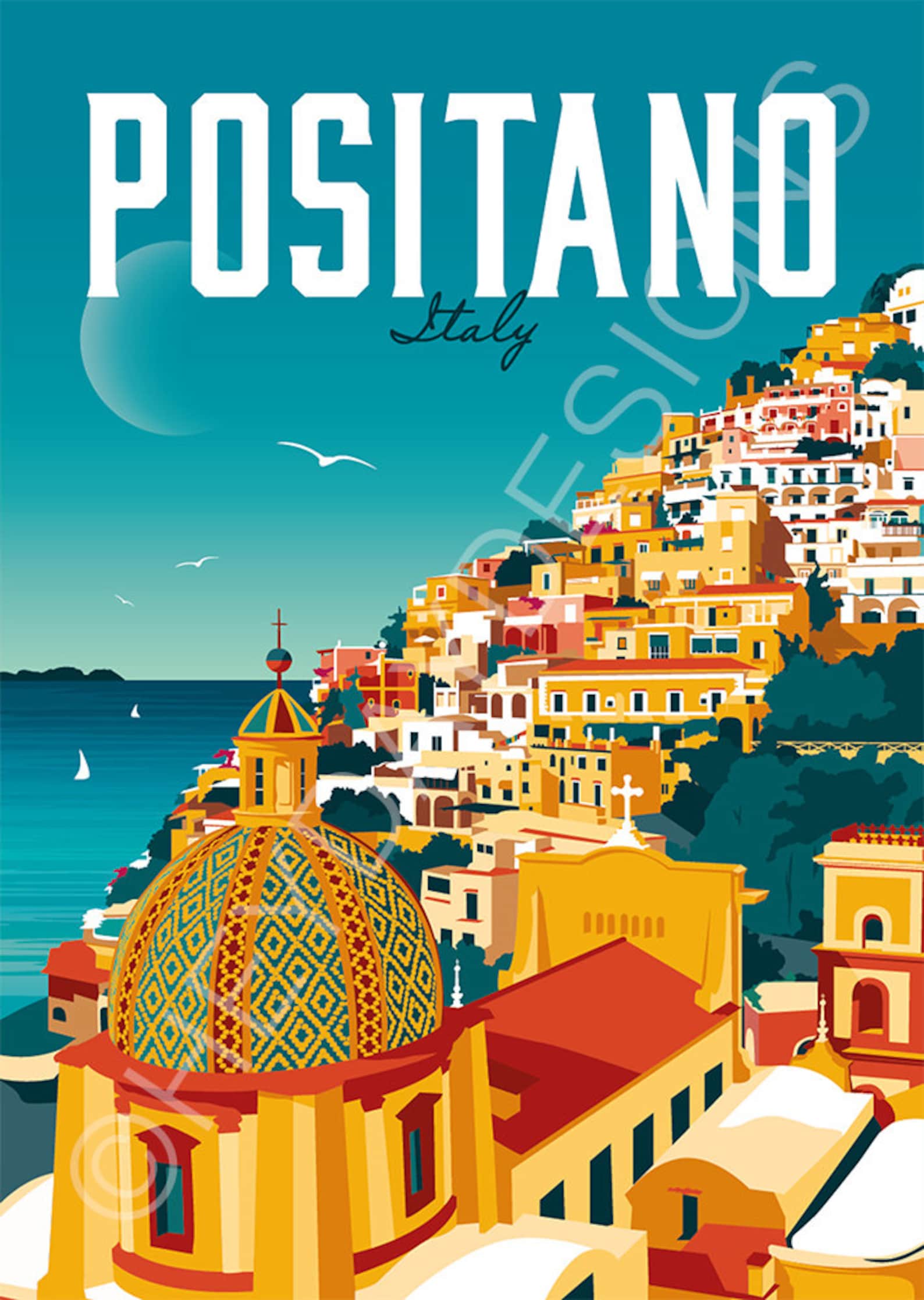 Positano Travel Poster Amalfi Coast Print Vintage Memento | Etsy UK